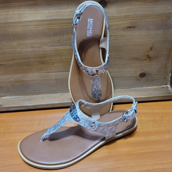 Michael Kors | Shoes | Michael Kors Silver Signature Glittery Thong ...